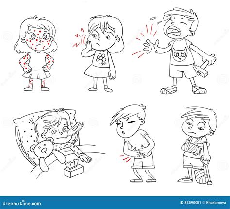 Los Niños Consiguen Enfermos Personaje De Dibujos Animados Divertido