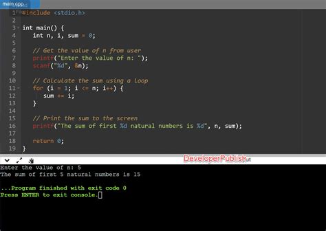 c program to find sum of first n natural numbers