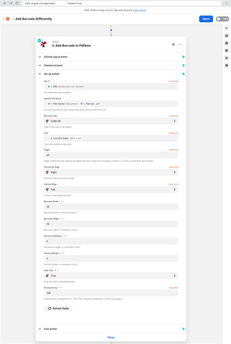 add different barcodes and position it in zapier