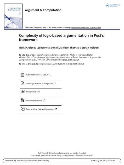 complexity of logic based argumentation in post s framework argument and computation pdf