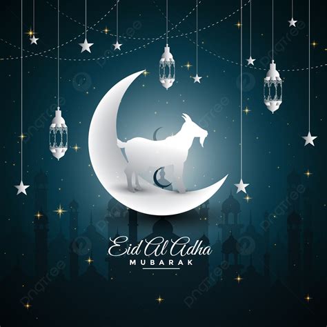 Feliz Eid Al Adha Mubarak Hermosa Luna Islámica Cabra Linterna Estrella
