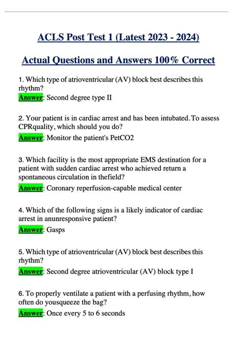 Acls Post Test Latest Actual Questions And Answers