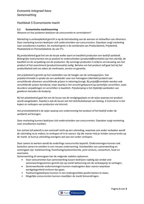 Economie Integraal Havo Samenvatting Hoofdstuk 5 2de Economie