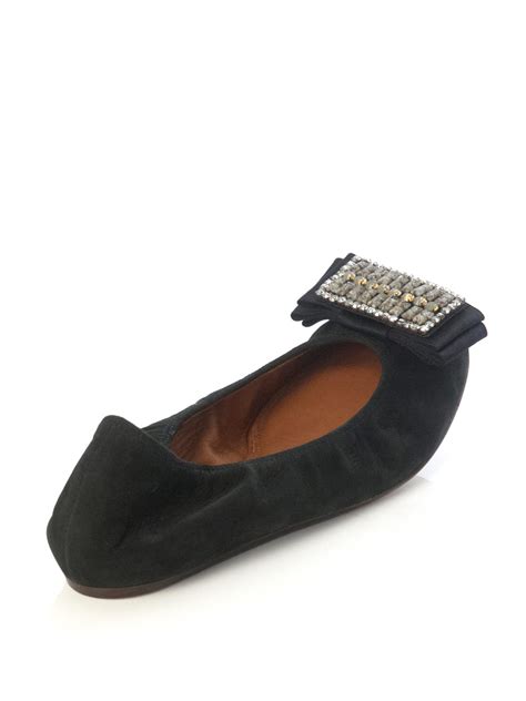 Lanvin Crystal Embellished Ballet Flats In Black Lyst