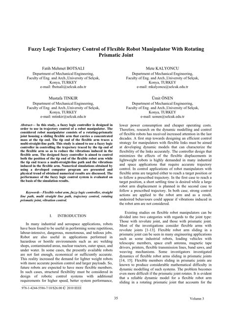 pdf fuzzy logic trajectory control of flexible robot manipulator with rotating prismatic joint