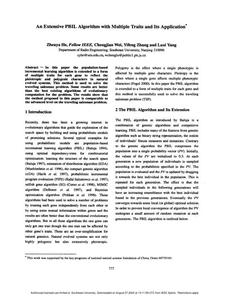 pdf an extensive pbil algorithm with multiple traits and its application