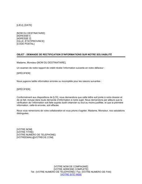 Lettre Rectification De Facture