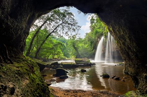 Serene Cave Waterfall K Ultra Hd Nature Wallpaper