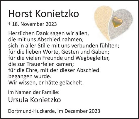 Traueranzeigen Von Horst Konietzko Sich Erinnern De