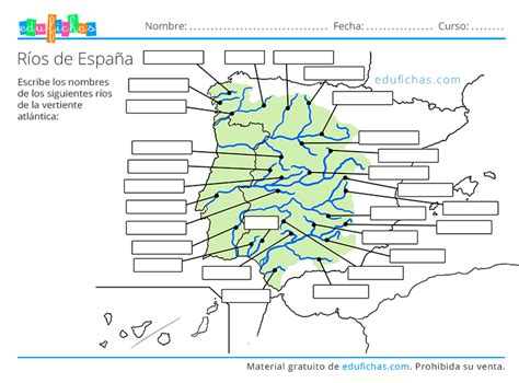 Ríos de España Mapas para Imprimir Ejercicios Gratis en PDF