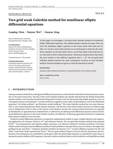 two‐grid weak galerkin method for semilinear elliptic differential equations request pdf