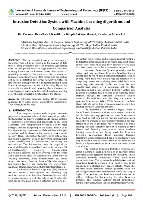 pdf irjet intrusion detection system with machine learning