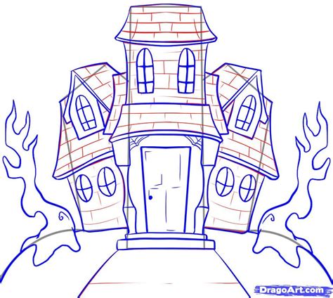 Halloween Drawings Easy Haunted House At Maria Clausen Blog