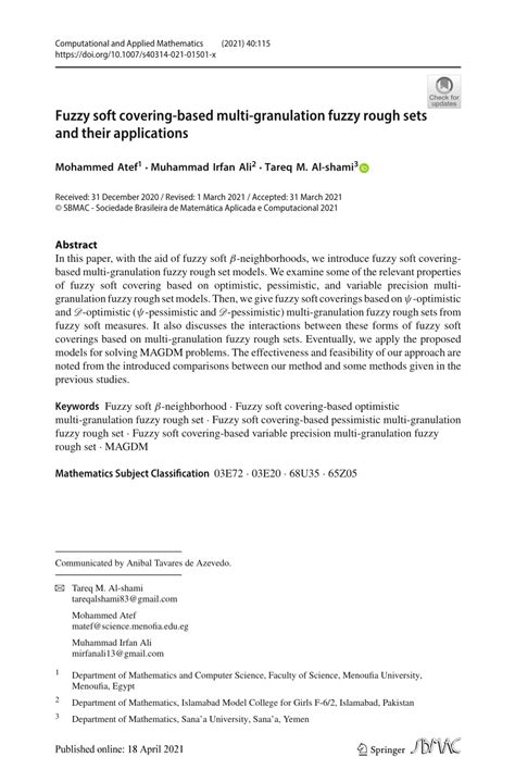 pdf fuzzy soft covering based multi granulation fuzzy rough sets and their applications