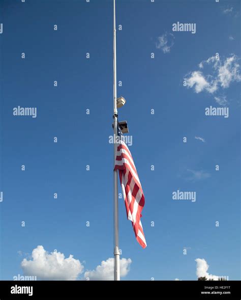 American Flag At Half Mast For Mourning And Holidays Stock Photo Alamy