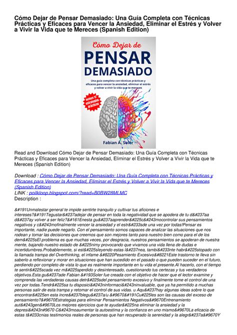 PDF READ Cómo Dejar de Pensar Demasiado Una Guía Completa con Técnicas