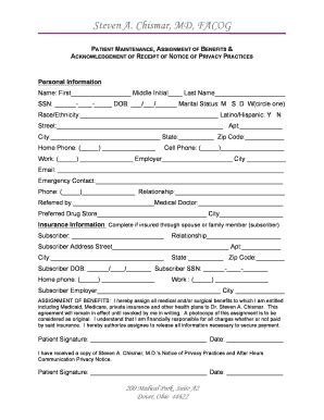 Fillable Online Patient Information Form Dr Steven Chismar OB GYN