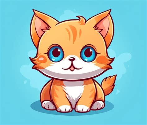 Um Gato De Desenho Animado Olhos Azuis Senta Se Sobre Um Fundo Azul
