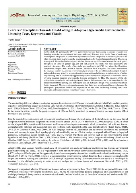pdf learners perceptions towards dual coding in adaptive hypermedia environments listening