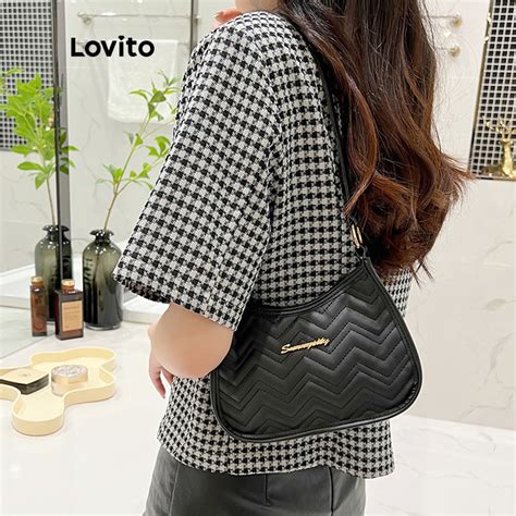 Lovito Casual Bolsa De Ombro Feminina Lisa Pequena Acolchoada L Ad