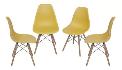 Cadeira de jantar BoxBit DKR Eames base madera estrutura açafrão x 4