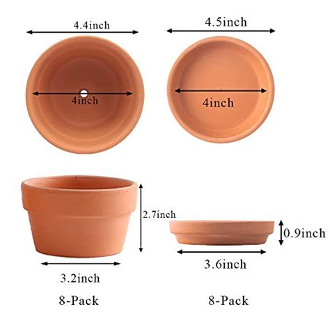 Yishang 4 4 Inch Shallow Terracotta Pots With Saucer Tray Ceramic Clay