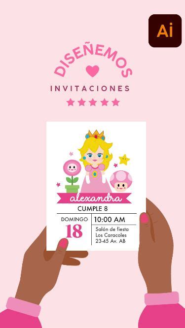 Invitación digital Princesa Peach Invitaciones Disenos de unas