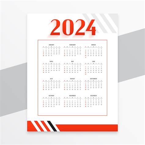 Calendrier De Mise En Page Du Calendrier Imprimable Propre 2024 Vecteur