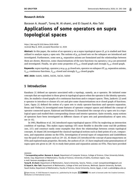 pdf applications of some operators on supra topological spaces