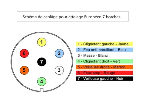 Faisceau d attelage remorque 7 broches prise pré câblée avec schéma