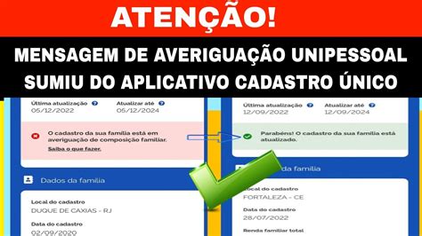ATENÇÃO MSG DE AVERIGUAÇÃO UNIPESSOAL SUMIU DO APLICATIVO CADASTRO