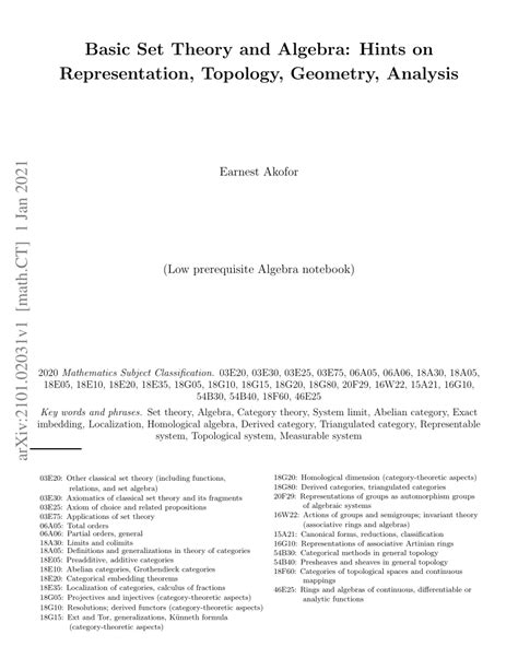 pdf basic set theory and algebra hints on representation topology geometry analysis