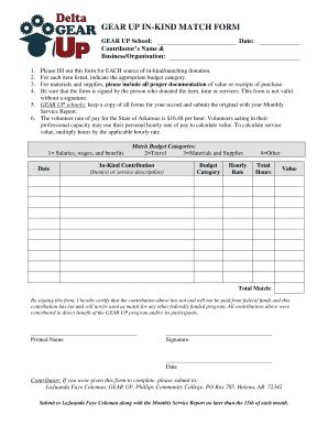 Fillable Online Pccua GEAR UP IN KIND MATCH FORM Phillips College