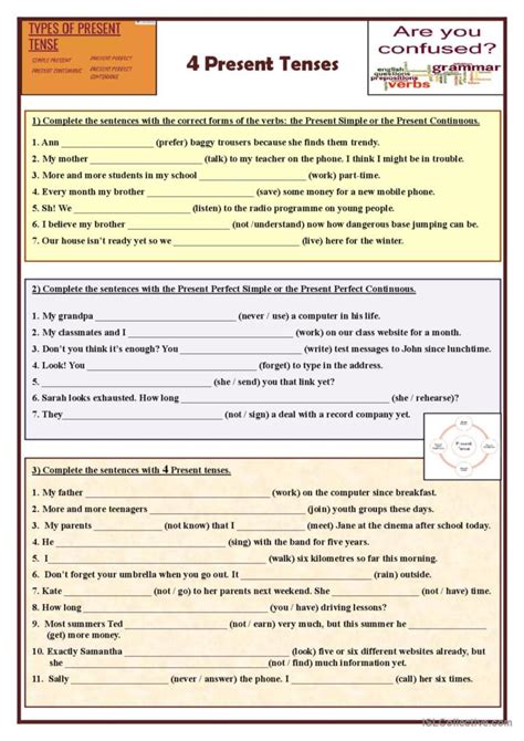 4 Present Tenses general gramma Español ELE hojas de trabajo pdf doc