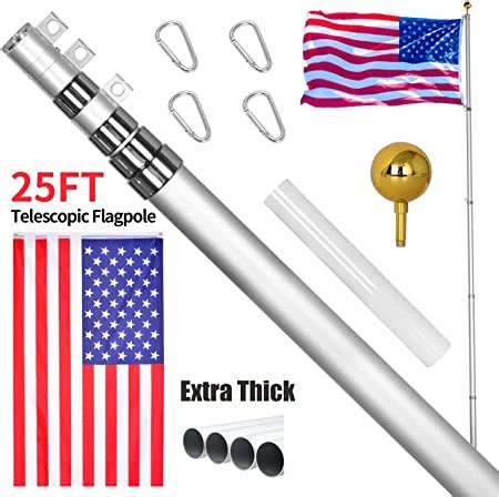 Guohong Ft Telescoping Flag Poles Kit Extra Thick Heavy Duty Gauge
