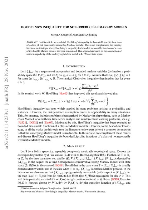 pdf hoeffding s inequality for non irreducible markov models