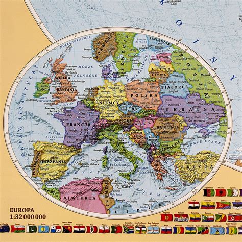 Świat mapa ścienna dwustronna fizyczno polityczna 1 60 000 000 58x38