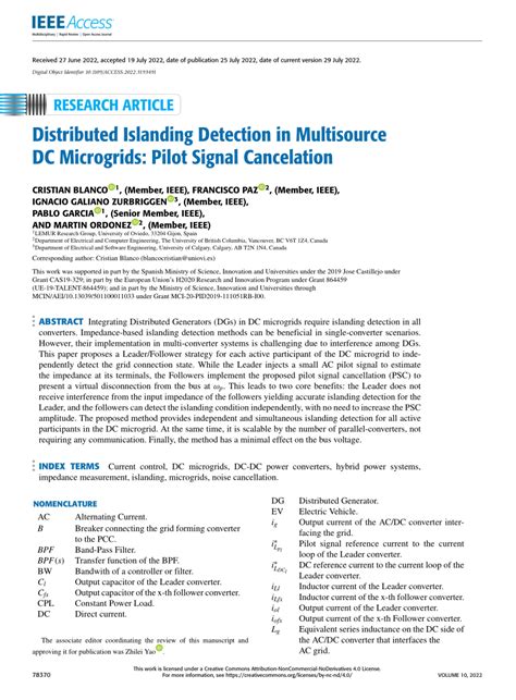 pdf distributed islanding detection in multi source dc microgrids pilot signal cancellation