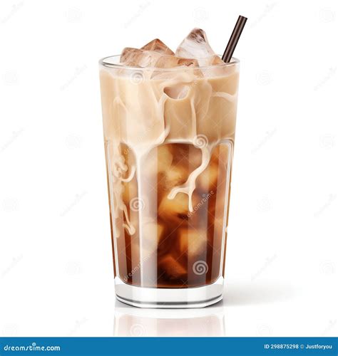 Iced Coffee With Cream Swirls In Glass Generative Ai Stock