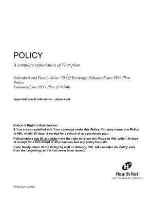 Fillable Online POLICY A Complete Explanation Of Your Plan Individual