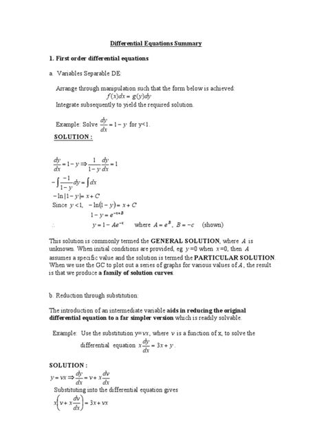 differential equations summary pdf ordinary differential equation equations