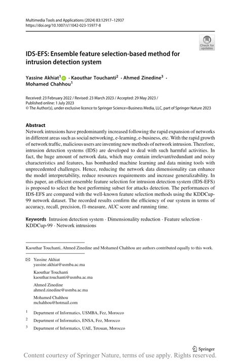 ids efs ensemble feature selection based method for intrusion detection system