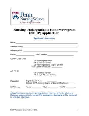 Fillable Online Nursing Upenn NUHP Application University Of