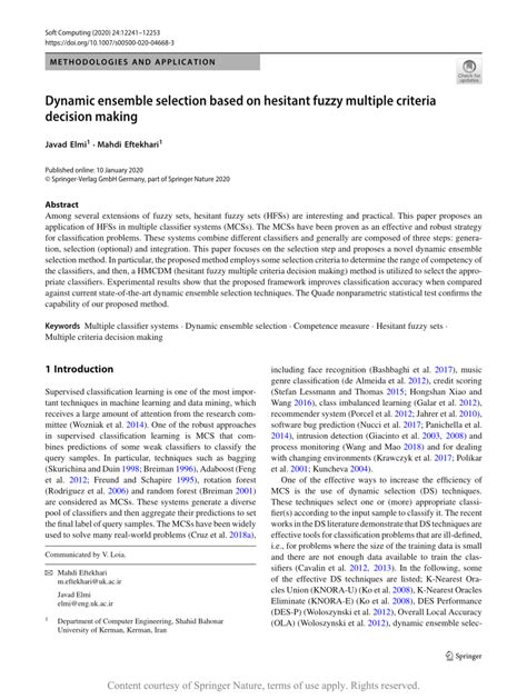 dynamic ensemble selection based on hesitant fuzzy multiple criteria decision making request pdf