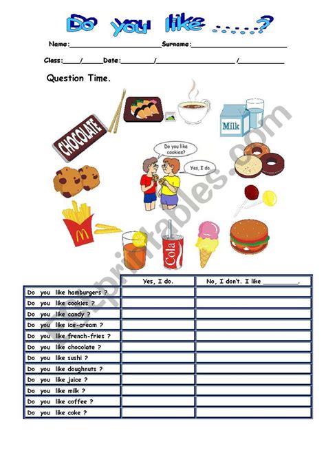Foods Like Dislike ESL Worksheet By Kaiki1963