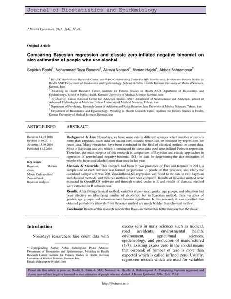 pdf comparing bayesian regression and classic zero inflated negative binomial on size