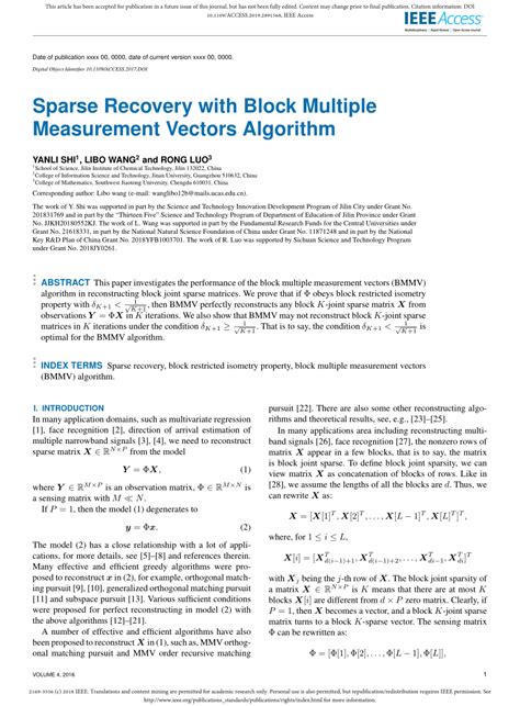 pdf sparse recovery with block multiple measurement vectors algorithm