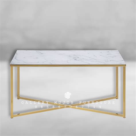 Jual Meja Tamu Marmer Carrara Putih Kaki Besi Gold 120 Cm Shopee