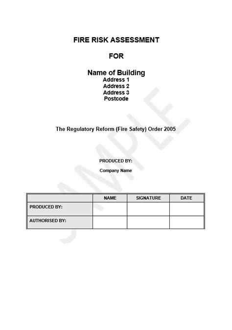 Free Sample Fire Risk Assessment Forms In Pdf Ms Word Off