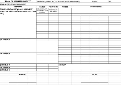 Plan De Mantenimiento Ejemplos Y Formatos Excel Word Pdf Hot 16200